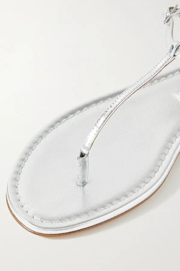 AQUAZZURA Almost Bare Metallic Leather Sandals - Silver