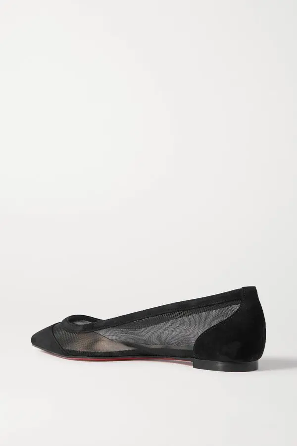 CHRISTIAN LOUBOUTIN Galativi Suede And Mesh Point-toe Flats