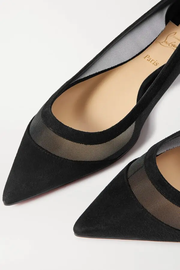 CHRISTIAN LOUBOUTIN Galativi Suede And Mesh Point-toe Flats