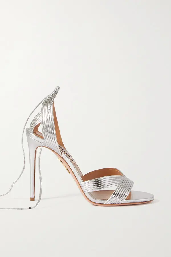 AQUAZZURA Ari 105 Metallic Leather Sandals - Silver