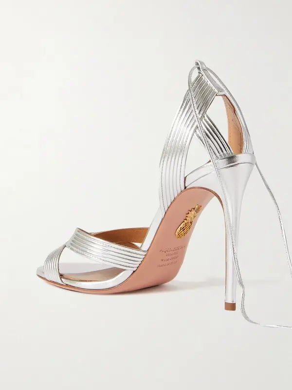 AQUAZZURA Ari 105 Metallic Leather Sandals - Silver