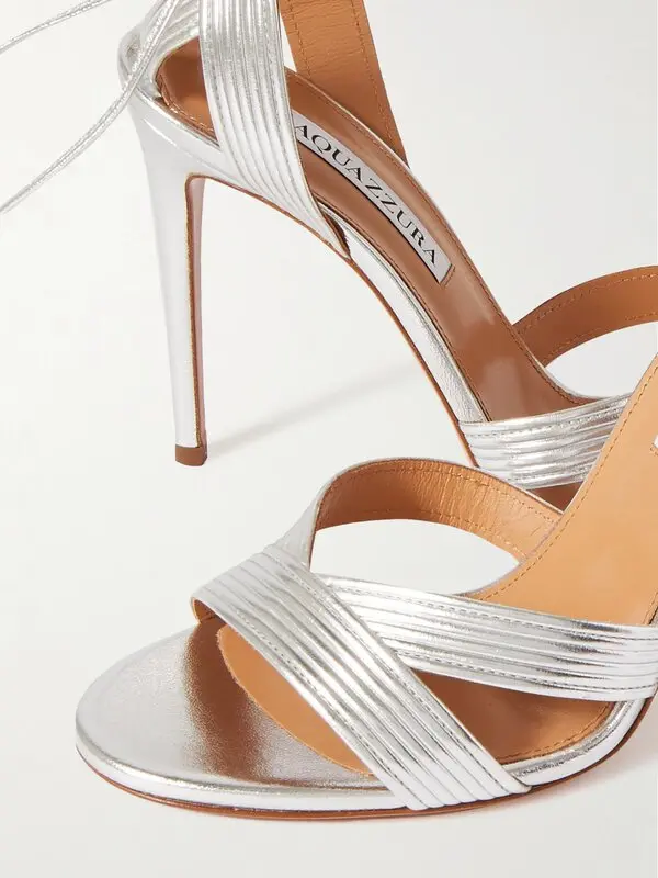 AQUAZZURA Ari 105 Metallic Leather Sandals - Silver