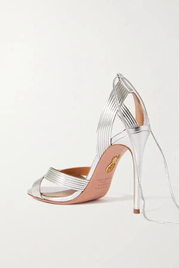 AQUAZZURA Ari 105 Metallic Leather Sandals - Silver