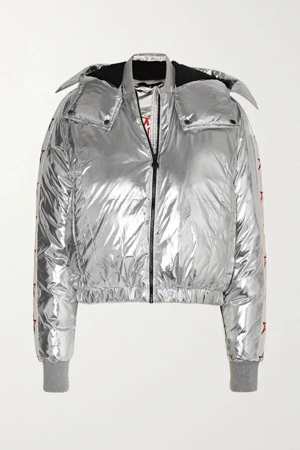 Perfect Moment Star Hooded Cropped Quilted Metallic Ski Jacket