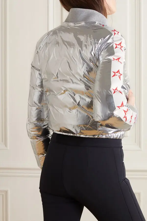Perfect Moment Star Hooded Cropped Quilted Metallic Ski Jacket