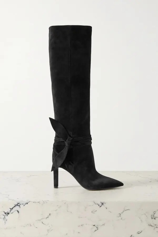 Saint Laurent Grace Bow-embellished Suede Knee Boots