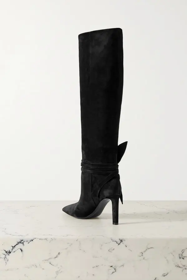 Saint Laurent Grace Bow-embellished Suede Knee Boots