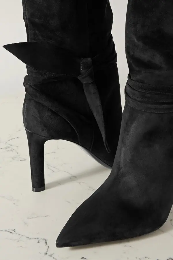 Saint Laurent Grace Bow-embellished Suede Knee Boots