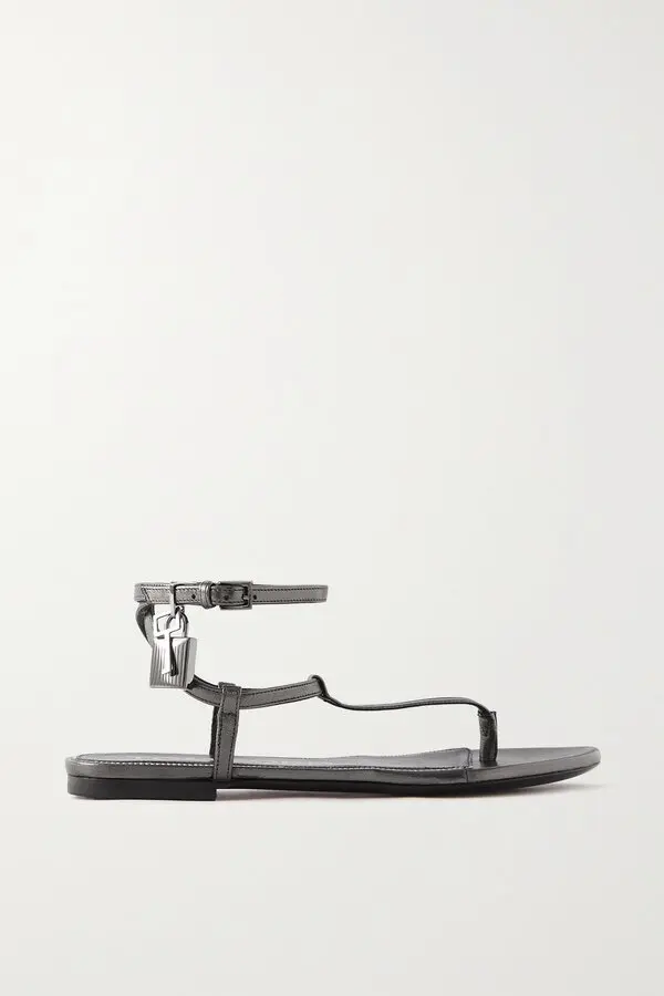 TOM FORD Padlock Metallic Leather Sandals - Gray
