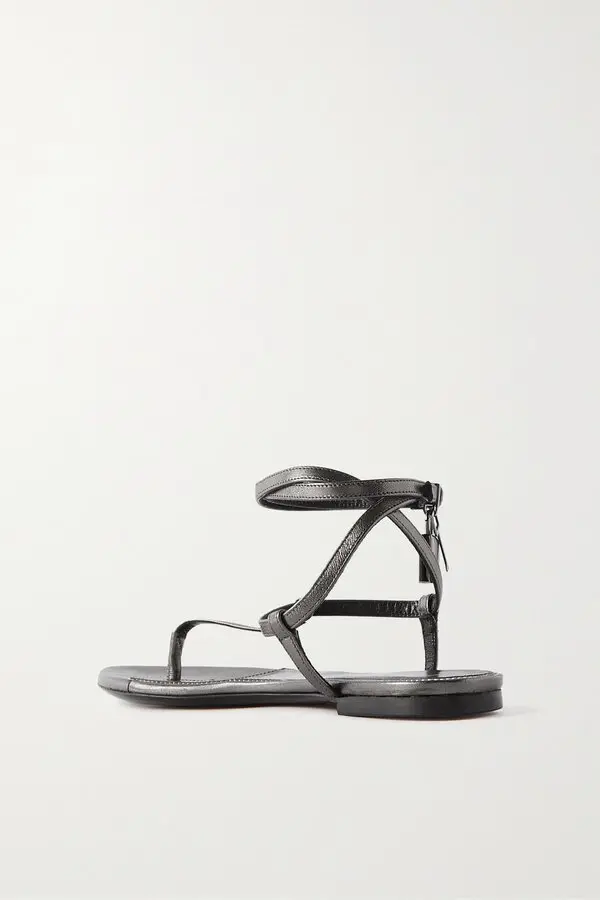 TOM FORD Padlock Metallic Leather Sandals - Gray