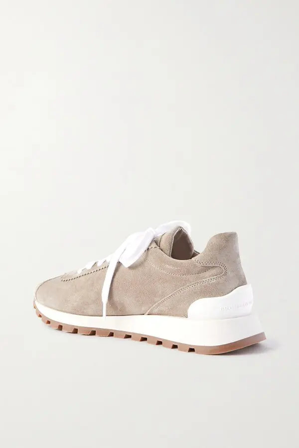 Brunello Cucinelli Bead-embellished Suede Sneakers - Gray