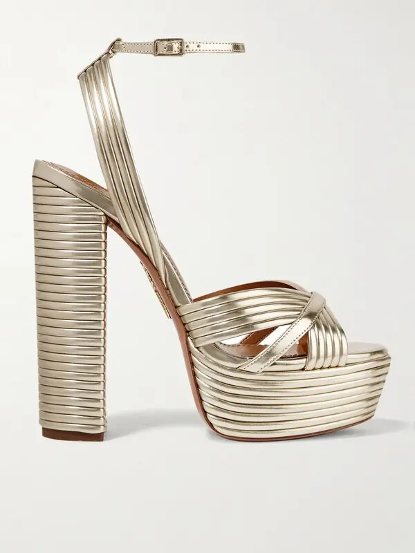 AQUAZZURA Sundance 140 Metallic Leather Platform Sandals - Gold