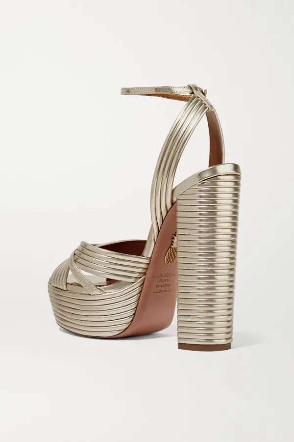 AQUAZZURA Sundance 140 Metallic Leather Platform Sandals - Gold