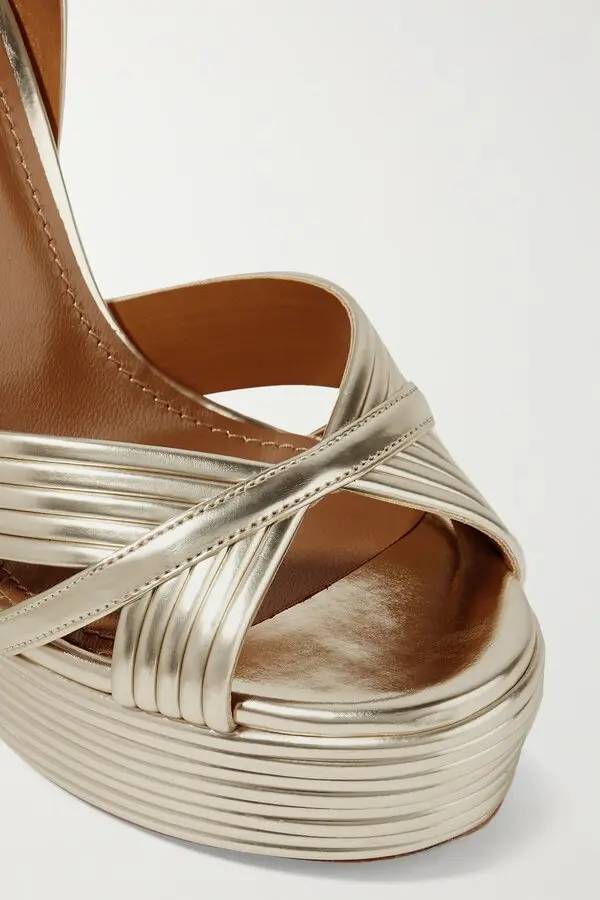 AQUAZZURA Sundance 140 Metallic Leather Platform Sandals - Gold