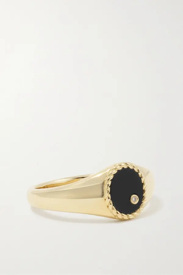 Yvonne Léon 9-karat Onyx And Diamond Signet Ring - Gold