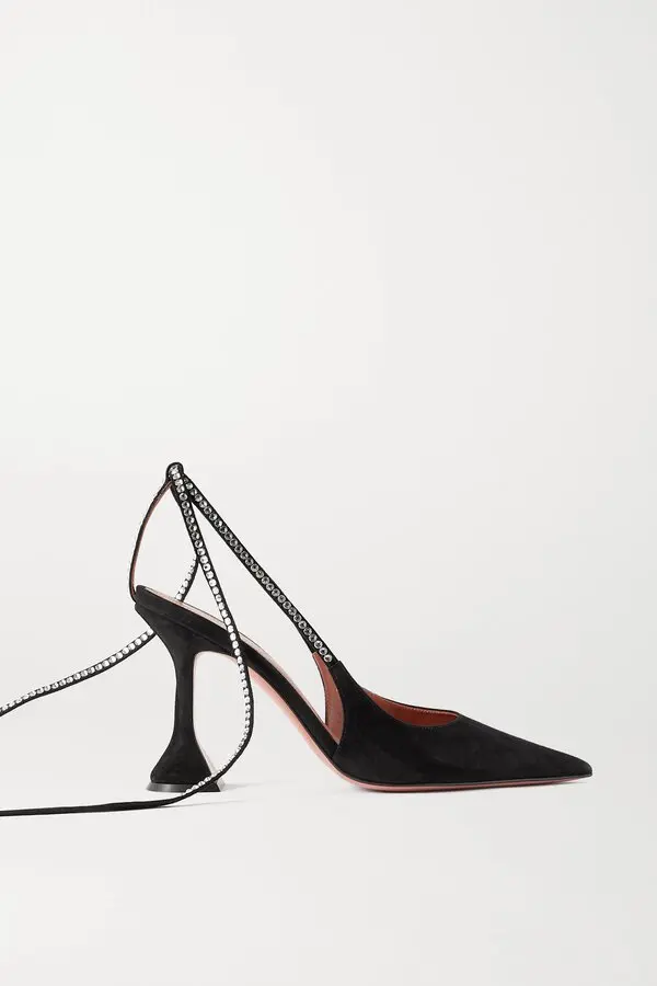 Amina Muaddi Karma Crystal-embellished Suede Pumps