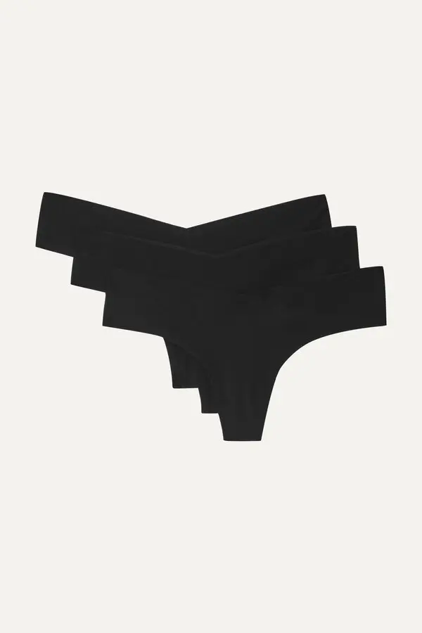 Commando Set Of Three Stretch Thongs - Black
