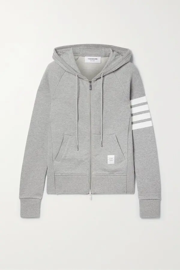 Thom Browne Striped Cotton-jersey Hoodie - Gray