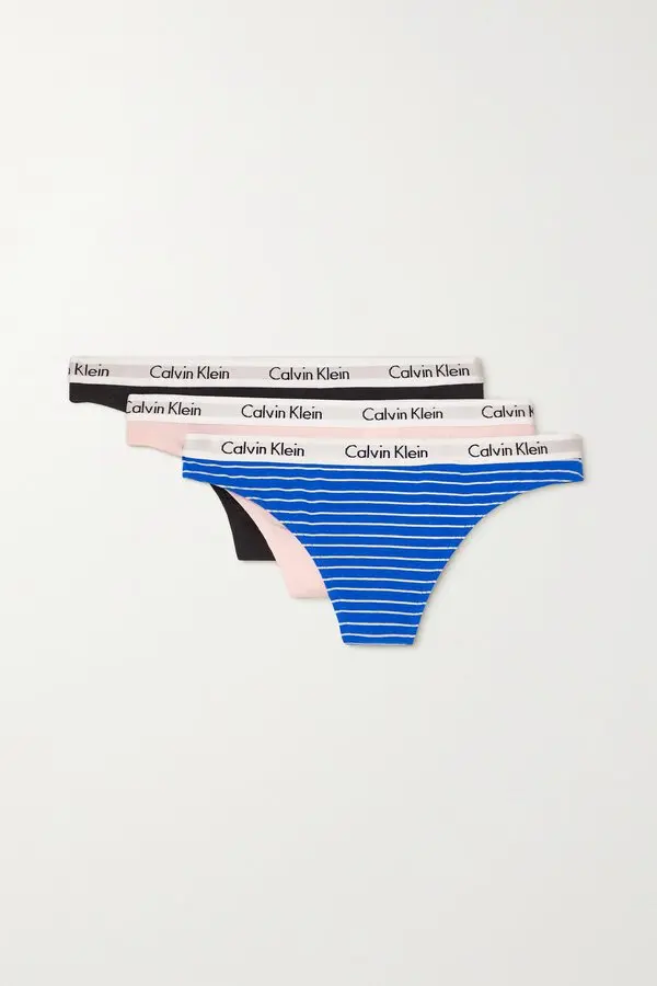 Calvin Klein Set Of Three Carousel Stretch-cotton Jersey Thongs