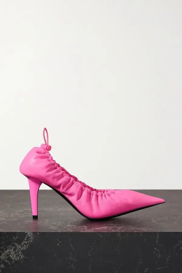 Balenciaga Scrunch Knife Ruched Neon Leather Pumps