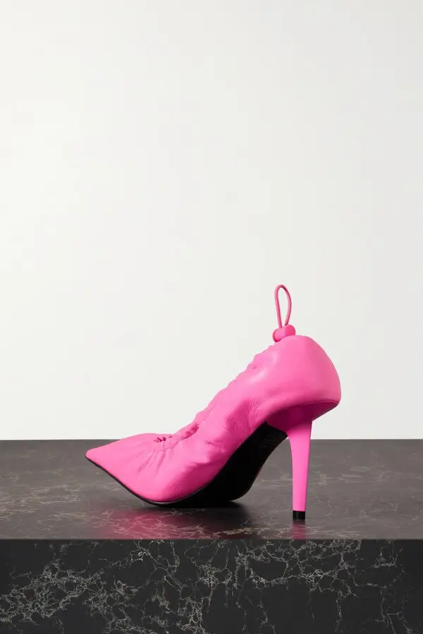 Balenciaga Scrunch Knife Ruched Neon Leather Pumps