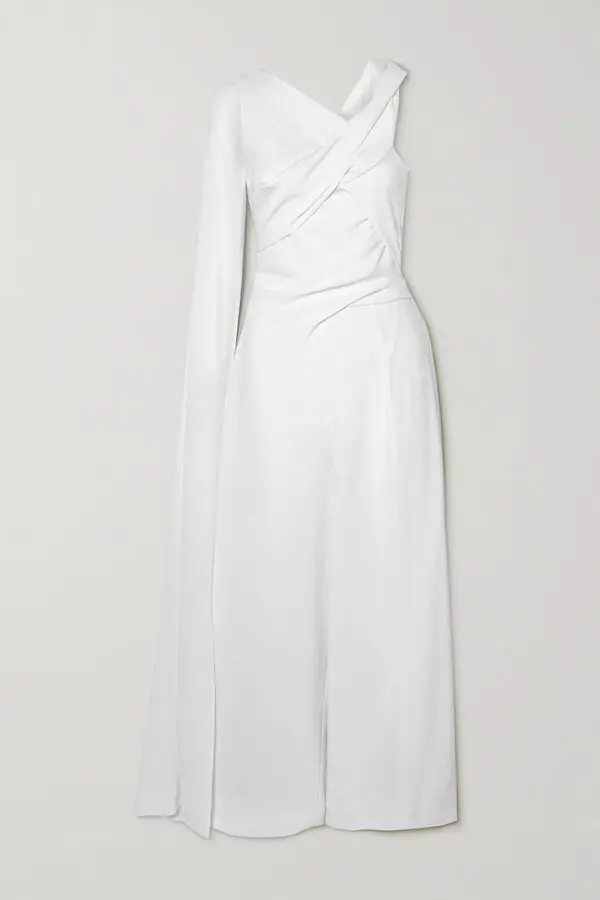 Talbot Runhof Sina Cape-effect Gathered Crepe Jumpsuit - White