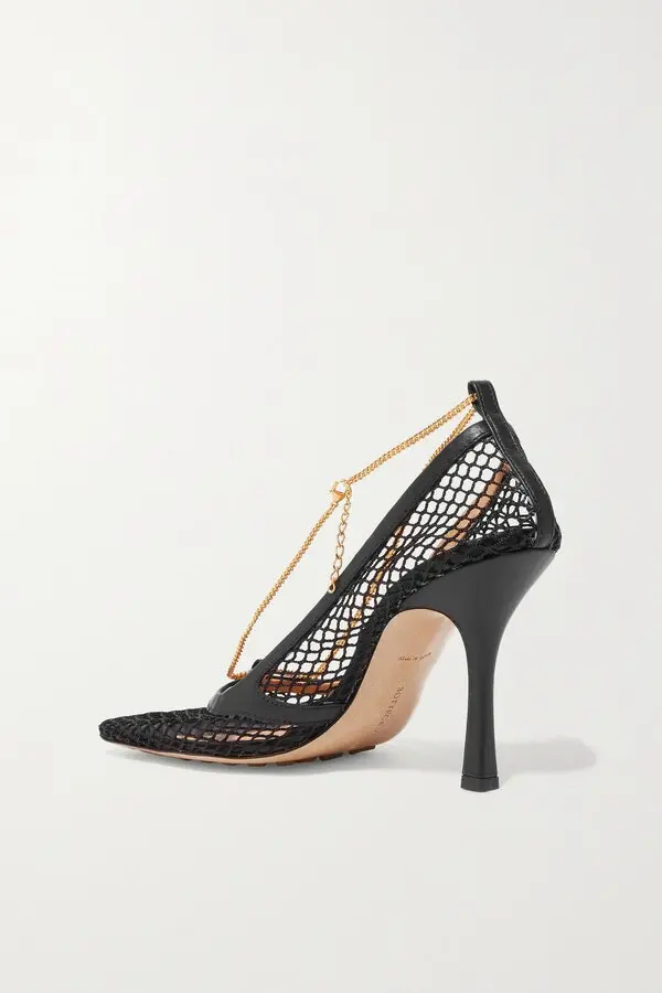 Bottega Veneta Chain-embellished Macramé And Leather Pumps