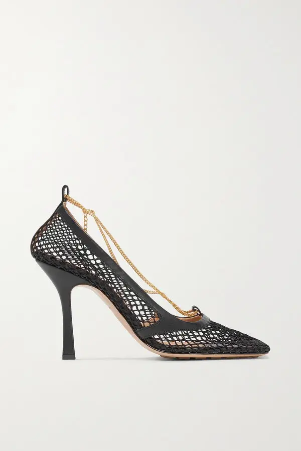Bottega Veneta Chain-embellished Macramé And Leather Pumps