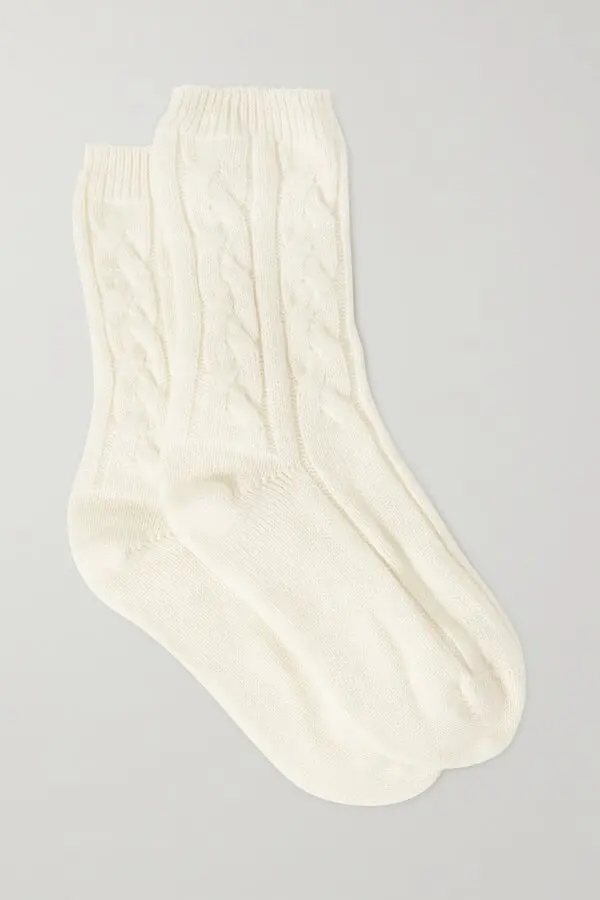 Johnstons Of Elgin Cable-knit Cashmere Socks - Cream