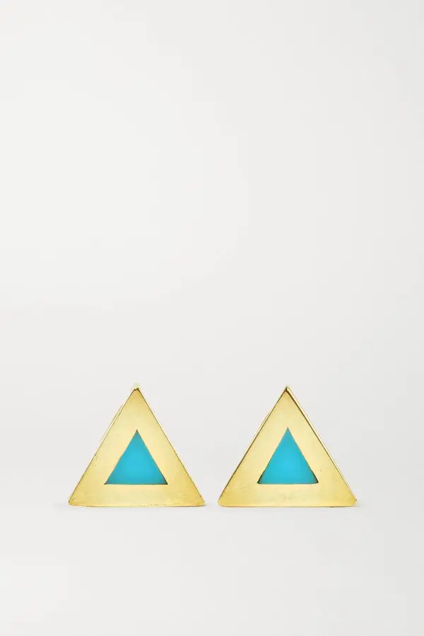 JENNIFER MEYER Mini Triangle 18-karat Turquoise Stud Earrings - Gold