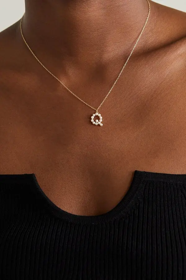 STONE AND STRAND Initial 10-karat Pearl Necklace