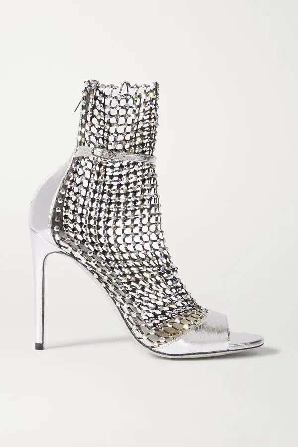Rene Caovilla Galaxia Crystal-embellished Mesh And Metallic Watersnake Sandals