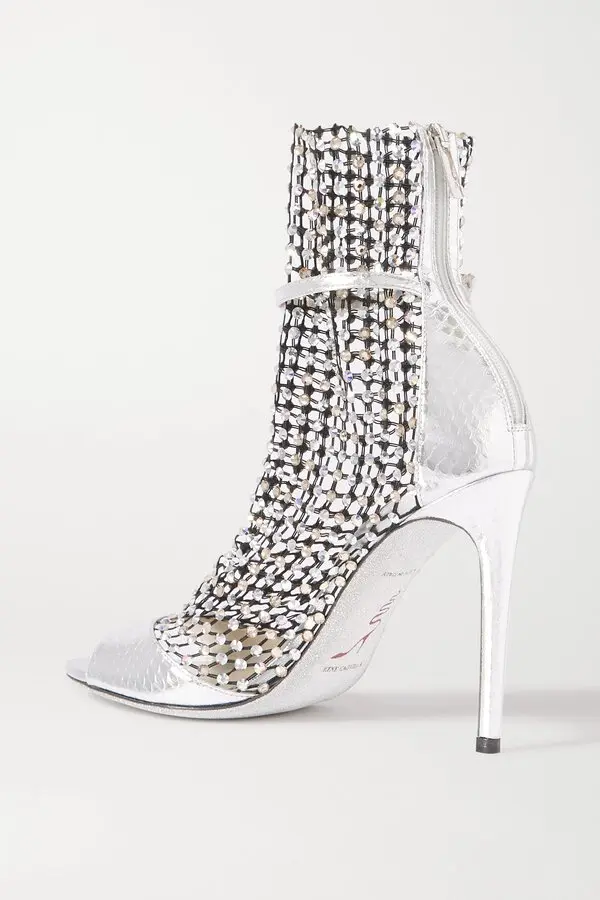 Rene Caovilla Galaxia Crystal-embellished Mesh And Metallic Watersnake Sandals