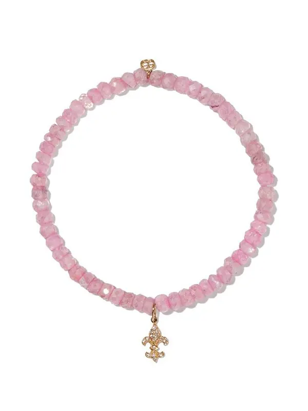 SYDNEY EVAN Small Fleur De Lis 18-karat Gold, Grapolite And Diamond Bracelet