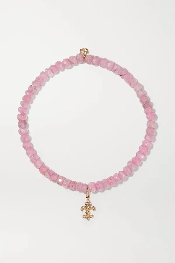 SYDNEY EVAN Small Fleur De Lis 18-karat Gold, Grapolite And Diamond Bracelet