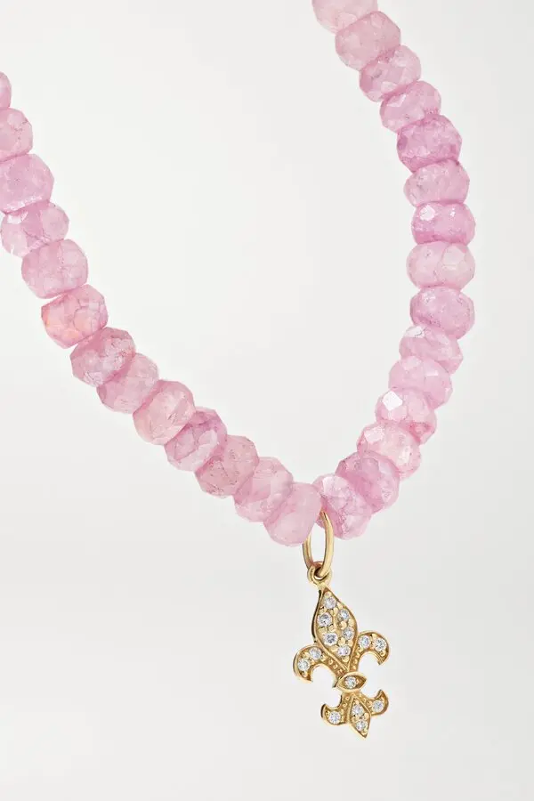 SYDNEY EVAN Small Fleur De Lis 18-karat Gold, Grapolite And Diamond Bracelet