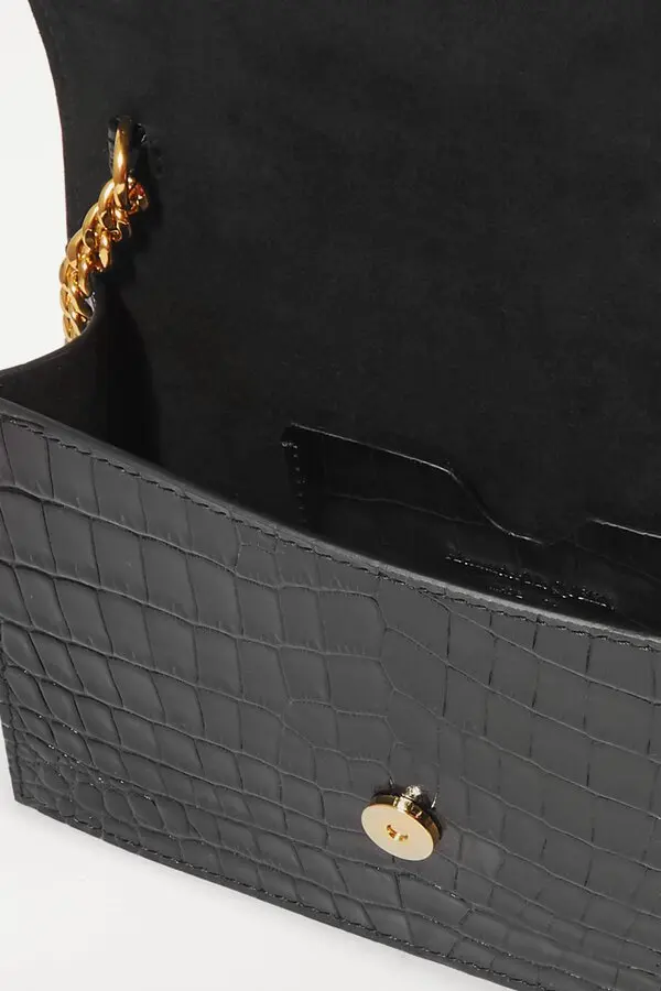 Alexander McQueen Skull Small Embellished Croc-effect Patent-leather Shoulder Bag - Black