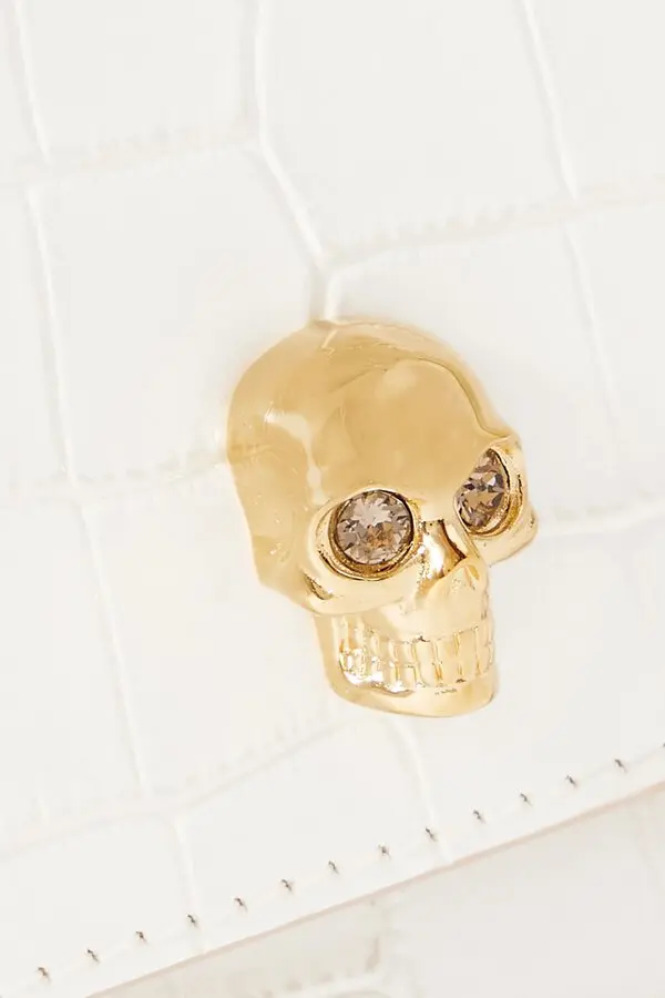 Alexander McQueen Skull Small Embellished Croc-effect Patent-leather Shoulder Bag