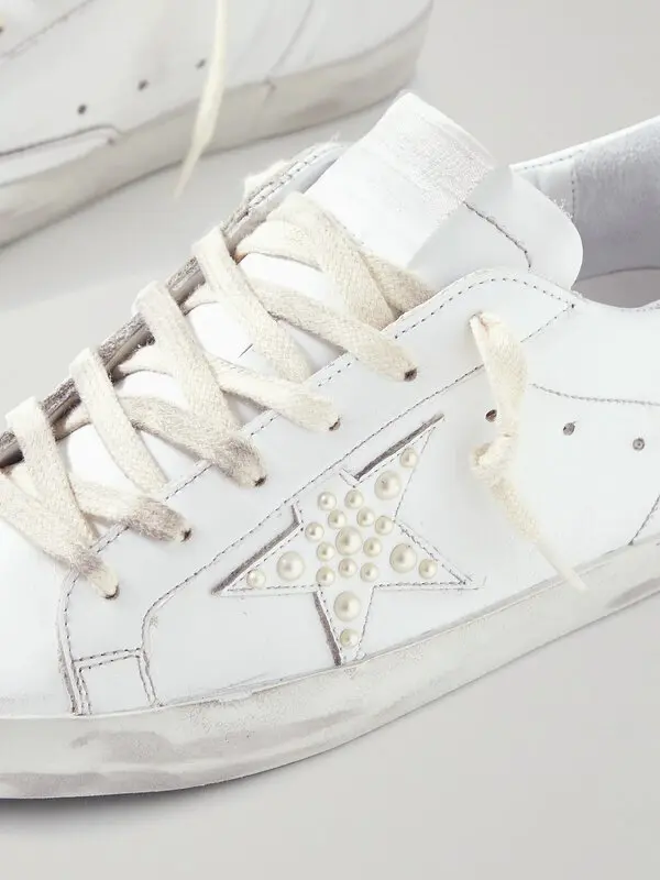 Golden Goose Superstar Faux Pearl-Embellished Distressed Leather
