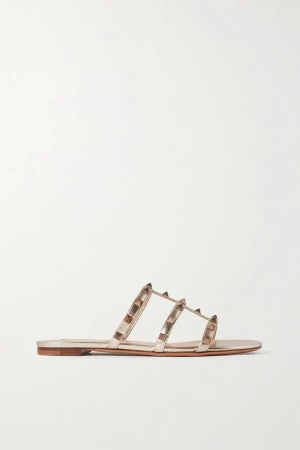 Valentino Garavani Rockstud Metallic Leather Sandals - Gold