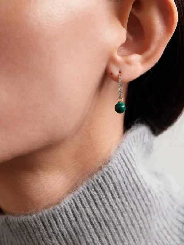 Mateo 14-karat Malachite And Diamond Earrings - Gold