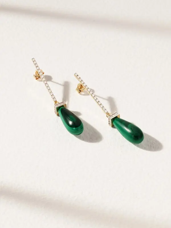 Mateo 14-karat Malachite And Diamond Earrings - Green