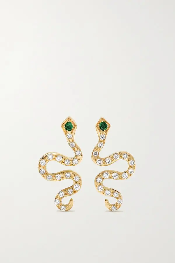 Ileana Makri Little Snake 18-karat Diamond And Tsavorite Earrings - Gold