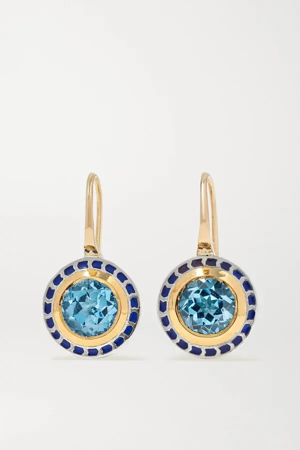Alice Cicolini Tile Mini Sterling Silver, 22-karat Enamel And Topaz Earrings