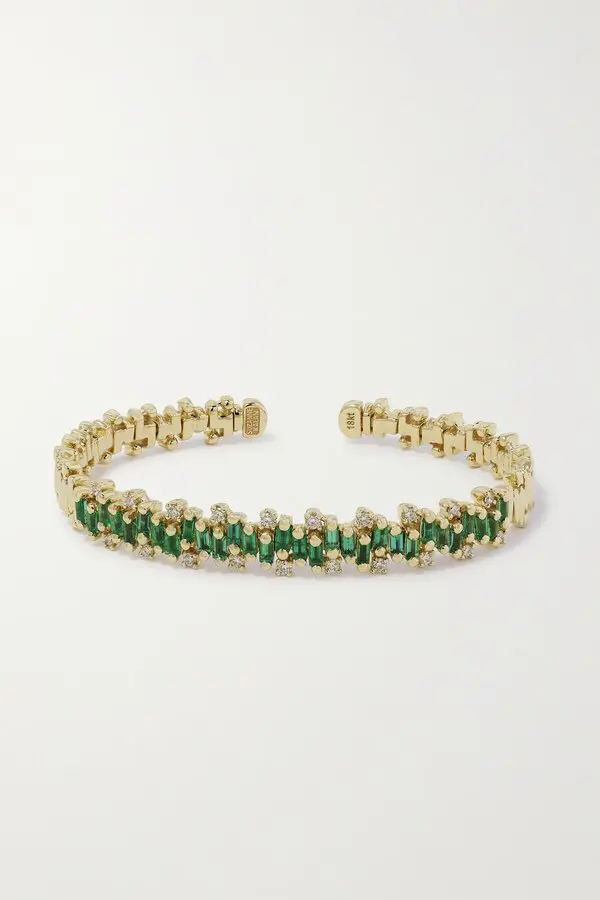 SUZANNE KALAN 18-karat Emerald And Diamond Cuff - Gold