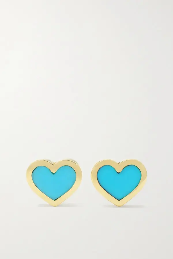 JENNIFER MEYER Extra Small Heart 18-karat Turquoise Stud Earrings - Gold