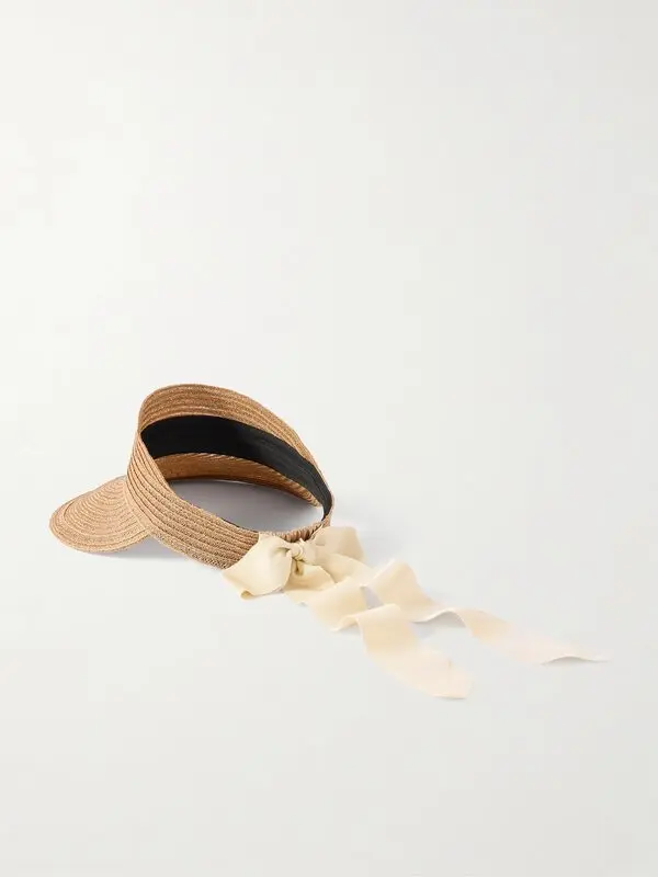 Eugenia Kim Fawn Hemp Visor with Grosgrain Ties NWT Eugenia Kim Grosgrain-Trimmed Hemp Visor In Neutrals - 60  main image 2