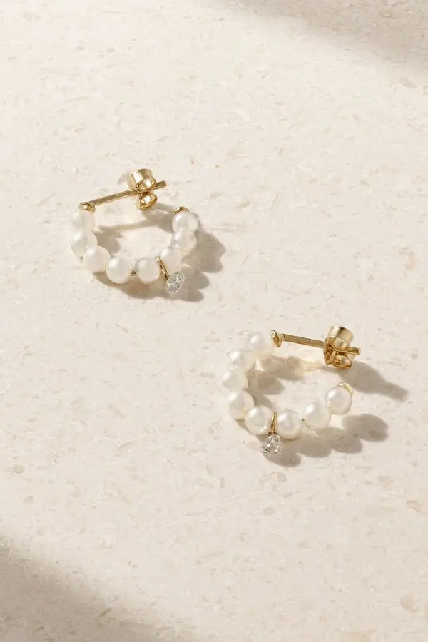 Mizuki 14-karat Pearl And Diamond Hoop Earrings - Gold