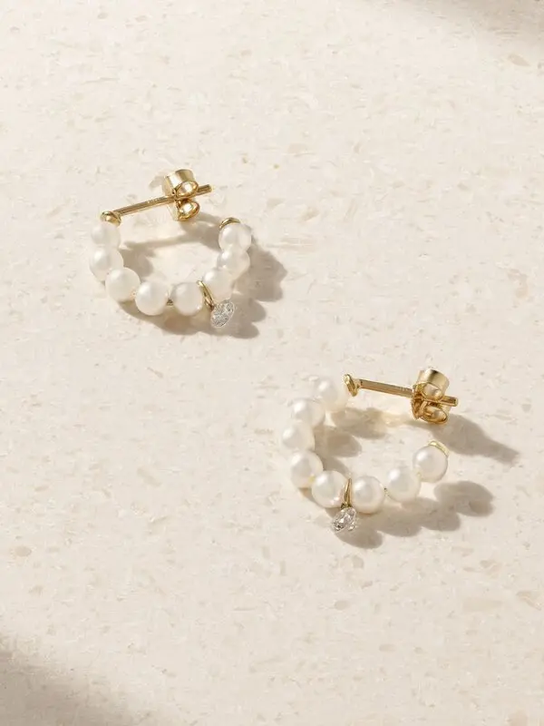Mizuki 14-karat Pearl And Diamond Hoop Earrings - Gold