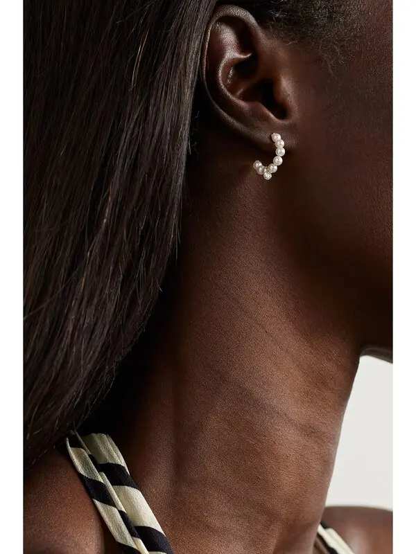 Mizuki 14-karat Pearl And Diamond Hoop Earrings